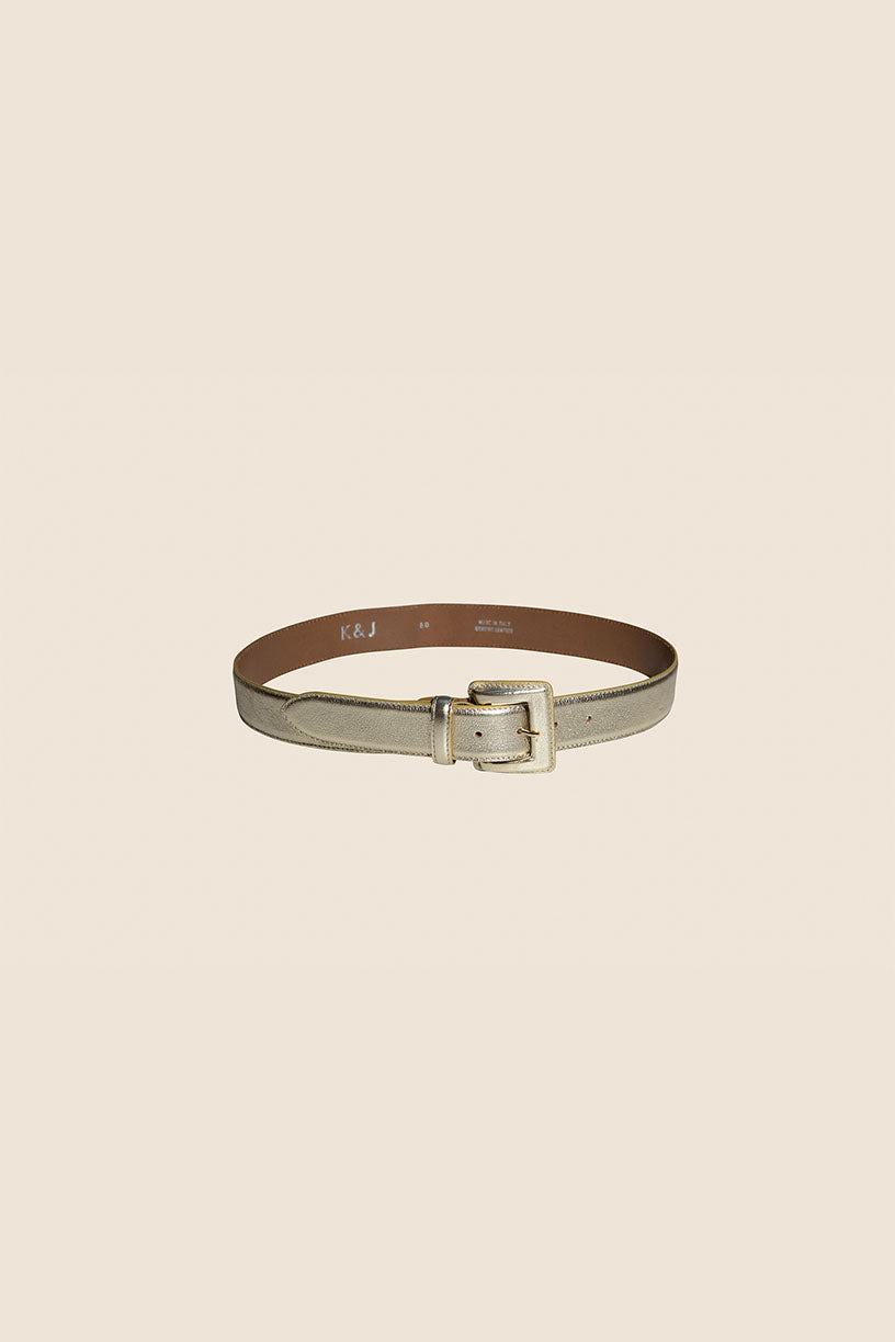 Wide leather belt with soft gold buckle and eyelet detailing | K&J ...